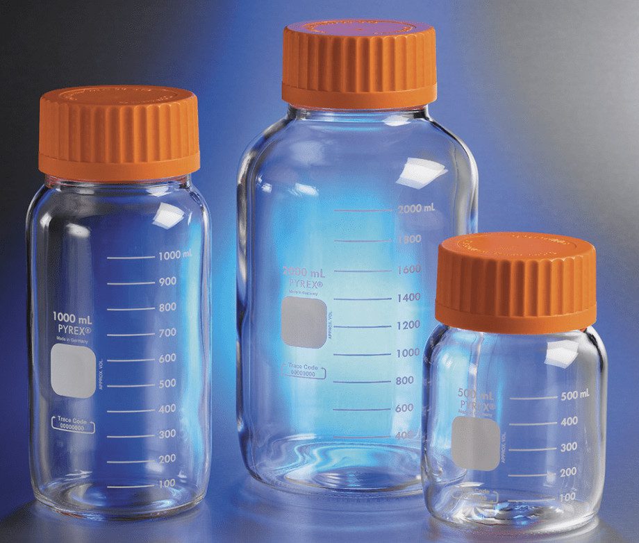 PYREX® 1L Round Wide Mouth Media Storage Bottles, with GLS80 Screw Cap ...