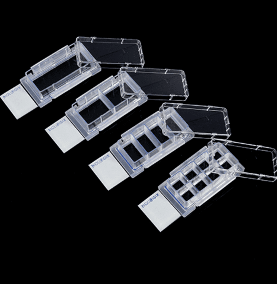 Cell Culture Slides, 4 wells, PS frame, glass slide, PP holder, 0.5~1 ...